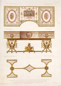 design of a harpsichord executed in london, with different coloured woods, for the empress of russia.