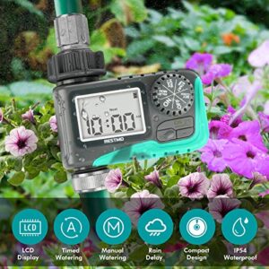 RESTMO Sprinkler Timer, Programmable Water Timer for Garden Hose, Outdoor Faucet, Drip Irrigation and Lawn Watering System, Compact Design | Automatic Digital Control | Manual ON/Off | Rain Delay