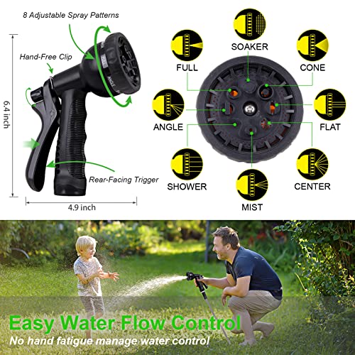 AMLEGEN Metal Water Garden Hose 25ft - Heavy Duty Stainless Steel, 8-Function Sprayer & Adjustable Nozzle, Lightweight & Flexible, Tangle Free & Kink Free, Dog Proof, for Lawn/Yard/Outdoor/RV