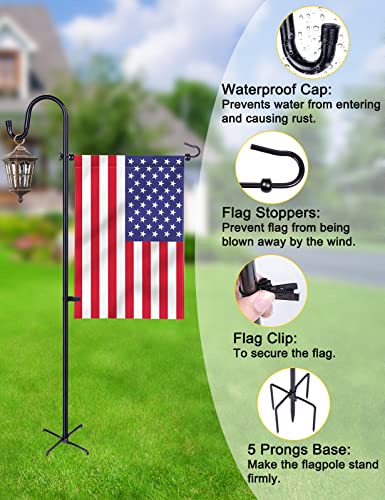 XDW-GIFTS Garden Flag Holder Stand with Shepherd Hook Upgraded Flagole with 2 Spring Stoppers and 1 Clip, Yard Garden Flag Holder for Flags Weather-Proof (Without Solar Lights & Flag)