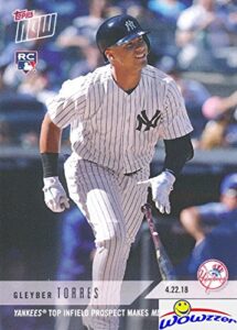 gleyber torres 2018 topps now #112 first ever printed topps rookie card in mint condition with rc logo! shipped in ultra pro top loader to protected! awesome rookie card of new york yankee future star