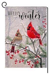 winter cardinal bird garden flag 12×18 vertical double sided farmhouse trees snow christmas holiday outside decorations burlap yard flag bw233