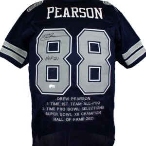 Drew Pearson Autographed Blue Pro Style STAT Jersey w/HOF-Beckett W Hologram Black