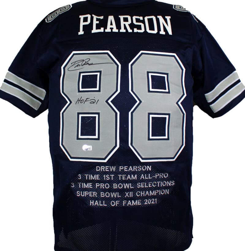 Drew Pearson Autographed Blue Pro Style STAT Jersey w/HOF-Beckett W Hologram Black