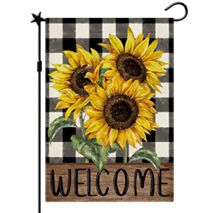 cmegke sunflower garden flag, buffalo floral welcome garden flag, spring summer garden flag vertical double sided burlap party holiday yard home farmhouse outside decor 12.5 x 18 in b