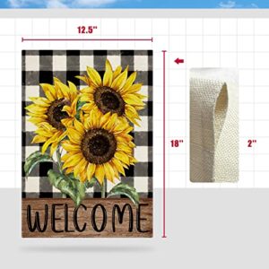 CMEGKE Sunflower Garden Flag, Buffalo Floral Welcome Garden Flag, Spring Summer Garden Flag Vertical Double Sided Burlap Party Holiday Yard Home Farmhouse Outside Decor 12.5 x 18 In B