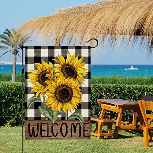 CMEGKE Sunflower Garden Flag, Buffalo Floral Welcome Garden Flag, Spring Summer Garden Flag Vertical Double Sided Burlap Party Holiday Yard Home Farmhouse Outside Decor 12.5 x 18 In B