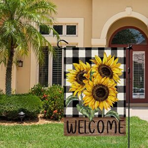 CMEGKE Sunflower Garden Flag, Buffalo Floral Welcome Garden Flag, Spring Summer Garden Flag Vertical Double Sided Burlap Party Holiday Yard Home Farmhouse Outside Decor 12.5 x 18 In B