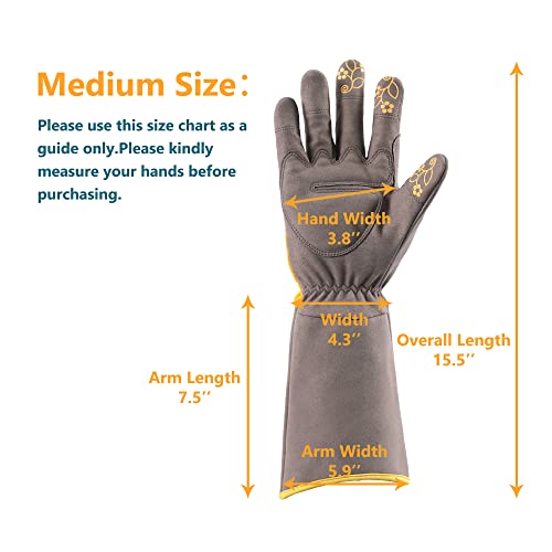 COOLJOB Rose Pruning Garden Gloves for Women Thorn Proof, Heavy Duty Gardening Yard Gloves for Cactus and Ivy, Long Sleeve Puncture Proof for Forearm Elbow Protection, 1 Pair, Orange & Gray, Medium