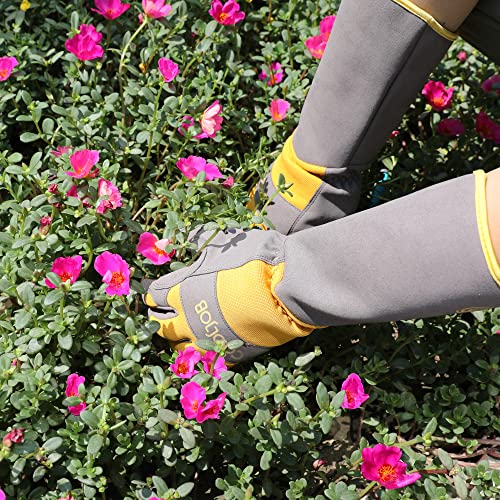 COOLJOB Rose Pruning Garden Gloves for Women Thorn Proof, Heavy Duty Gardening Yard Gloves for Cactus and Ivy, Long Sleeve Puncture Proof for Forearm Elbow Protection, 1 Pair, Orange & Gray, Medium