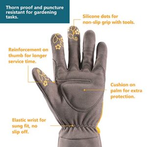 COOLJOB Rose Pruning Garden Gloves for Women Thorn Proof, Heavy Duty Gardening Yard Gloves for Cactus and Ivy, Long Sleeve Puncture Proof for Forearm Elbow Protection, 1 Pair, Orange & Gray, Medium