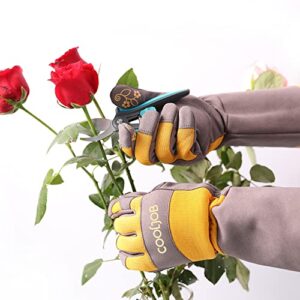 COOLJOB Rose Pruning Garden Gloves for Women Thorn Proof, Heavy Duty Gardening Yard Gloves for Cactus and Ivy, Long Sleeve Puncture Proof for Forearm Elbow Protection, 1 Pair, Orange & Gray, Medium