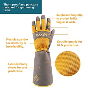 COOLJOB Rose Pruning Garden Gloves for Women Thorn Proof, Heavy Duty Gardening Yard Gloves for Cactus and Ivy, Long Sleeve Puncture Proof for Forearm Elbow Protection, 1 Pair, Orange & Gray, Medium