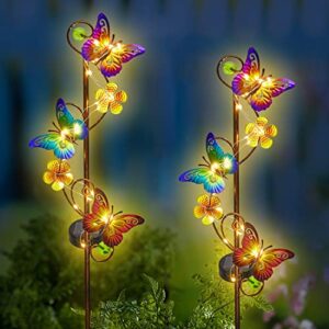 solar garden lights butterfly garden decor outdoor waterproof metal butterfly decorative solar stake lights for yard,lawn,patio,walkway,2 pack butterfly gifts for for women mom grandma gardening