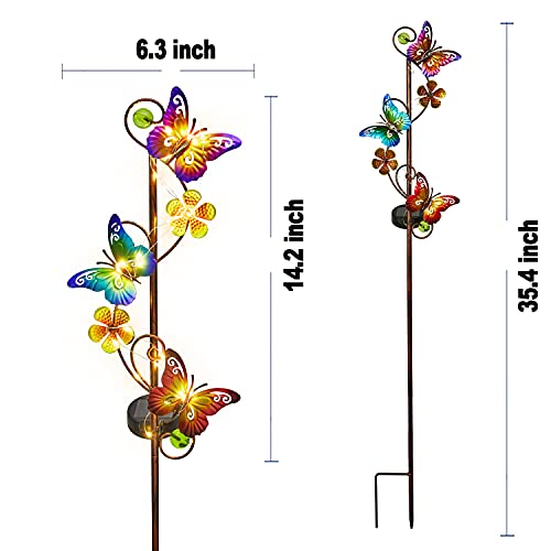 Solar Garden Lights Butterfly Garden Decor Outdoor Waterproof Metal Butterfly Decorative Solar Stake Lights for Yard,Lawn,Patio,Walkway,2 Pack Butterfly Gifts for for Women Mom Grandma Gardening