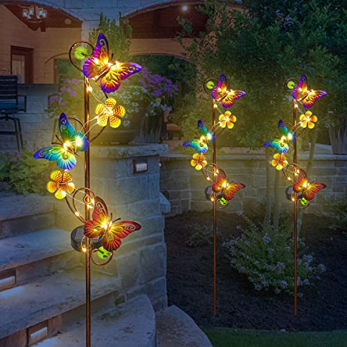 Solar Garden Lights Butterfly Garden Decor Outdoor Waterproof Metal Butterfly Decorative Solar Stake Lights for Yard,Lawn,Patio,Walkway,2 Pack Butterfly Gifts for for Women Mom Grandma Gardening