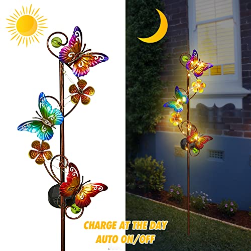 Solar Garden Lights Butterfly Garden Decor Outdoor Waterproof Metal Butterfly Decorative Solar Stake Lights for Yard,Lawn,Patio,Walkway,2 Pack Butterfly Gifts for for Women Mom Grandma Gardening