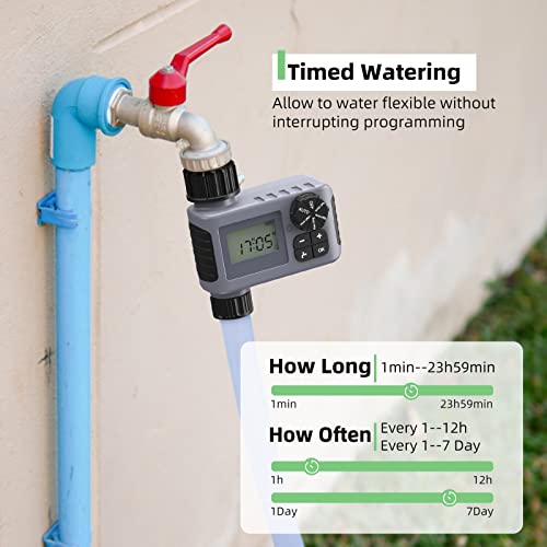 Sprinkler Timer, Garden Hose Faucet Timer Outdoor with Rain Delay/Manual/Child Lock/Automatic Watering System, Programmable Watering Irrigation Timer for Lawn Yard, 1 Outlet