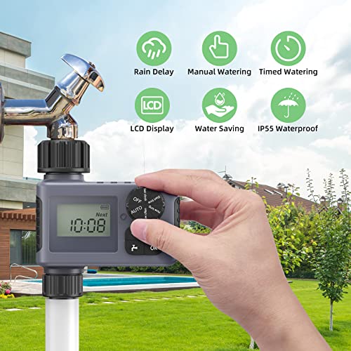 Sprinkler Timer, Garden Hose Faucet Timer Outdoor with Rain Delay/Manual/Child Lock/Automatic Watering System, Programmable Watering Irrigation Timer for Lawn Yard, 1 Outlet