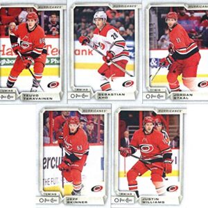 2018-19 O-Pee-Chee Hockey Carolina Hurricanes Team Set of 14 Cards: Jeff Skinner(#18), Justin Williams(#44), Teuvo Teravainen(#75), Sebastian Aho(#116), Jordan Staal(#153), Elias Lindholm(#186), Victor Rask(#228), Justin Faulk(#295), Derek Ryan(#320), Noa