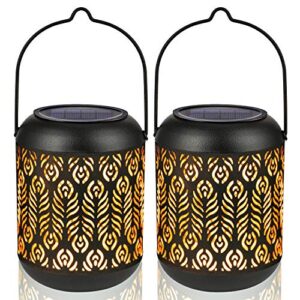 leidrail solar lantern outdoor garden hanging lanterns metal christmas decoration light warm white led waterproof landscape lighting for table pathway party yard – 2 pack