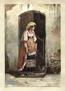 italian peasant woman in scenic landscape