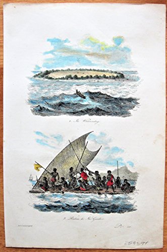 Antique Copperplate Engraving: Whitsunday and a War Canoe