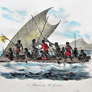 Antique Copperplate Engraving: Whitsunday and a War Canoe