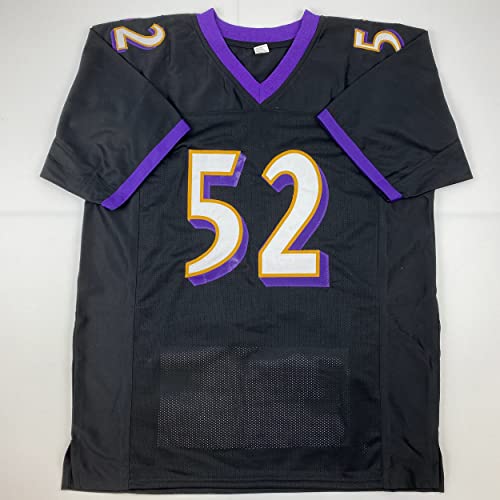 Autographed/Signed Ray Lewis Baltimore Black Stat Football Jersey Beckett BAS COA