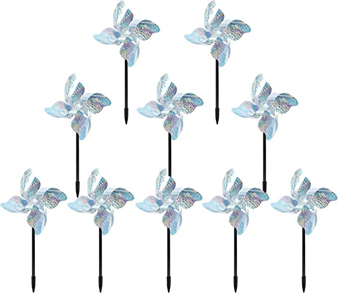 10 Pack Bird Scare Pinwheels Devices, Bird Reflective Pinwheels Woodpecker Bird Deterrent Pinwheel, Bird Repellent Bird Reflector Spinner Blinder Devices Outdoor Keep Birds Away