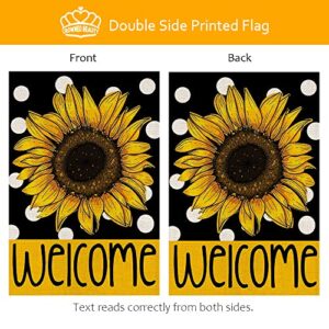 CROWNED BEAUTY Summer Garden Flag Sunflower 12x18 Inch Small Double Sided for Outside Black Polka Dots Welcome Yard Flag