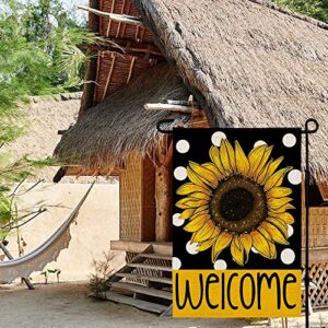 CROWNED BEAUTY Summer Garden Flag Sunflower 12x18 Inch Small Double Sided for Outside Black Polka Dots Welcome Yard Flag