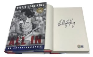 billie jean king signed all in hardcover 1st edition book tennis beckett coa