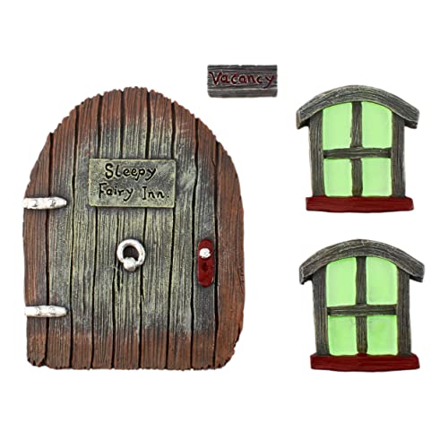 Cornucopia Fairy Garden Door and Windows Set (4-Piece Set); for Trees, Yard Art, Ornaments, and Sculptures