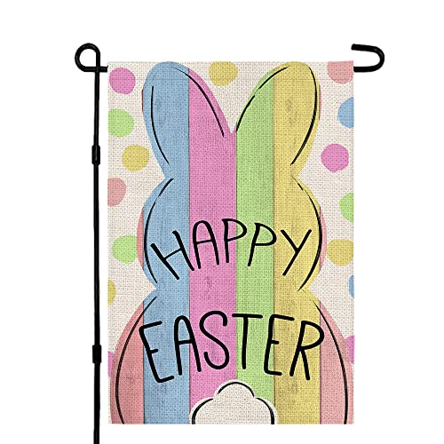 CROWNED BEAUTY Happy Easter Bunny Garden Flag 12×18 Inch Double Sided Rabbit Tail Outside Vertical Holiday Yard Flag