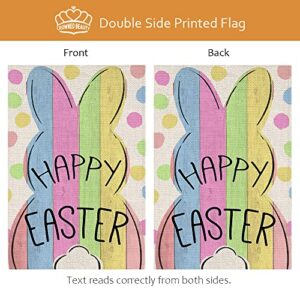 CROWNED BEAUTY Happy Easter Bunny Garden Flag 12×18 Inch Double Sided Rabbit Tail Outside Vertical Holiday Yard Flag