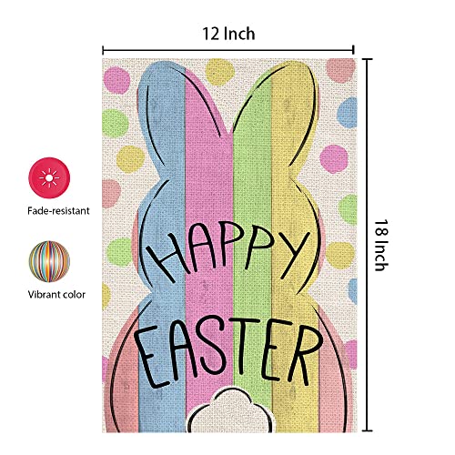 CROWNED BEAUTY Happy Easter Bunny Garden Flag 12×18 Inch Double Sided Rabbit Tail Outside Vertical Holiday Yard Flag