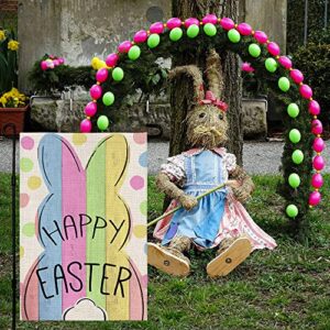 CROWNED BEAUTY Happy Easter Bunny Garden Flag 12×18 Inch Double Sided Rabbit Tail Outside Vertical Holiday Yard Flag