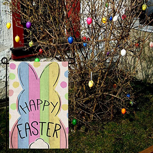 CROWNED BEAUTY Happy Easter Bunny Garden Flag 12×18 Inch Double Sided Rabbit Tail Outside Vertical Holiday Yard Flag