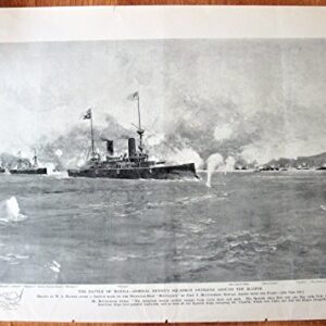 Antique Prints: Set of Three Battleships. 1. With the North Atlanitc Squadron in Cuban Waters. 2. The Battle of Manila. 3. Warships Off the Coast Near Santiago De Cuba