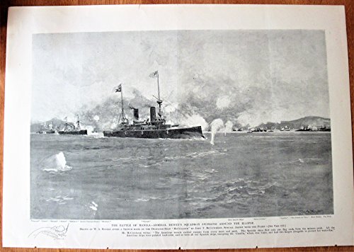 Antique Prints: Set of Three Battleships. 1. With the North Atlanitc Squadron in Cuban Waters. 2. The Battle of Manila. 3. Warships Off the Coast Near Santiago De Cuba