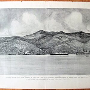 Antique Prints: Set of Three Battleships. 1. With the North Atlanitc Squadron in Cuban Waters. 2. The Battle of Manila. 3. Warships Off the Coast Near Santiago De Cuba