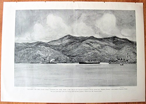 Antique Prints: Set of Three Battleships. 1. With the North Atlanitc Squadron in Cuban Waters. 2. The Battle of Manila. 3. Warships Off the Coast Near Santiago De Cuba