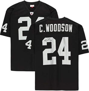 charles woodson oakland raiders mitchell & ness black authentic throwback jersey – unsigned nfl game used jerseys