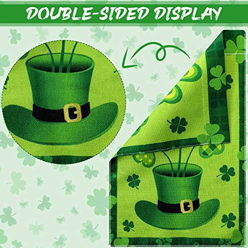 Tatuo Happy St. Patrick's Day Garden Flag Double Sided Holiday Yard Flag Shamrocks Green Hat Decorative Garden Flag Burlap Yard Winter Flag for Garden and Home Decorations (12.5 x 18 Inch)