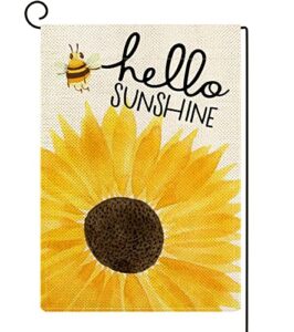 ortigia hello sunshine summer sunflowers garden flag double sided watercolor cute bee kind farmhouse yard flag seasonal holiday spring summer outdoor outside decoration 12×18 inch