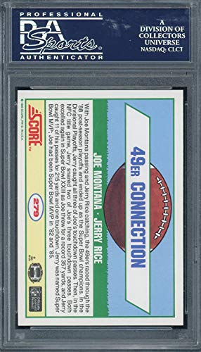 Joe Montana/Jerry Rice 1989 Score Football Card #279 Graded PSA 10 GEM MINT