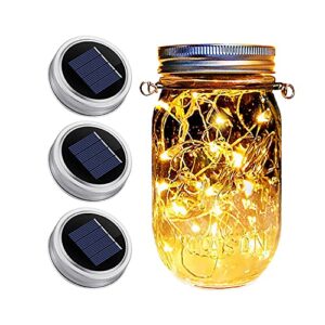 dracarys 3 pack mason jar solar lights lids – solar fairy lights for mason jar(no jars) – festival garden patio porch backyard wedding party decor led solar mason jar lid – (warm white)