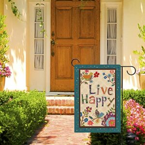 Hzppyz Live Happy Decorative Small Garden Flag Flower Bird, Spring Summer Inspirational Quote House Yard Outdoor Butterfly Floral Decor Double Sided, Fall Positive Farmhouse Outside Decoration 12 x 18