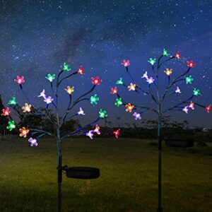 zqpbled solar flower lights, 20 led cherry blossom lamp multicolor garden decorative waterproof lights with solar charge panel for courtyard pathway yard lawn pond side patio (2 pack)